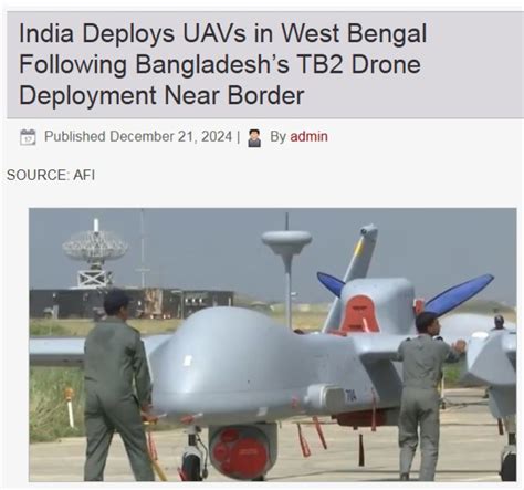 တူရကီလုပ်ဒရုန်းများ တပ်ဆင်လာတဲ့ ဘင်္ဂလားဒေ့ရှ် စစ်တပ်ကြောင့် အိန္ဒိယက နှစ်နိုင်ငံနယ်စပ်အနီး