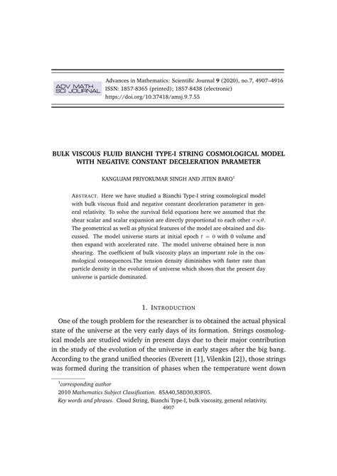 Pdf Bulk Viscous Fluid Bianchi Type I String Cosmological Model With Negative Constant