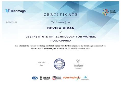 Completed A One Day Workshop On Data Science With Python Organized By Techmaghi In