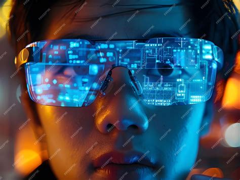 Young Person Wearing Futuristic Smart Glasses With A Digital Display In