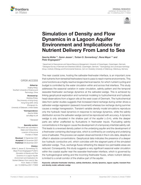 Pdf Simulation Of Density And Flow Dynamics In A Lagoon Aquifer Environment And Implications