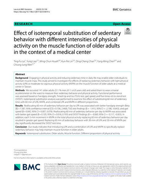 Pdf Effect Of Isotemporal Substitution Of Sedentary Behavior With Different Intensities Of