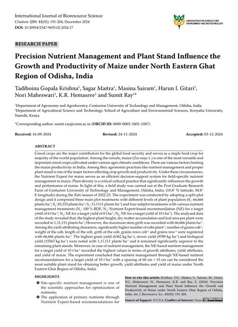 Pdf Precision Nutrient Management And Plant Stand Influence The Growth And Productivity Of