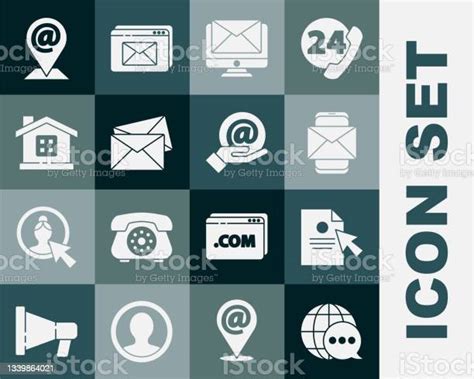 음성 거품 문서 및 커서 모바일 봉투 모니터 봉투 집 위치 메일 전자 메일 및 메일 로 만든 월드 맵을 수동 아이콘으로 설정합니다 벡터 Crash Site에 대한 스톡 벡터