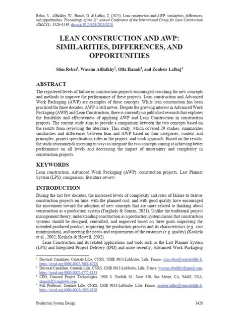 Rebai Et Al 2023 Lean Construction And Awp Similarities Differences And Opportunities