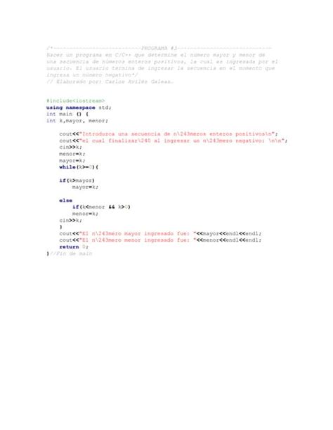 Número Mayor Y Menor De Una Secuencia De Enteros Positivos En C Pdf