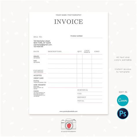 Invoice Template Printable Invoice Invoice Template Canva Etsy