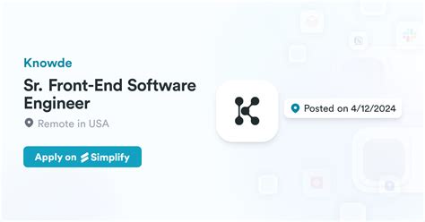 Sr Front End Software Engineer Knowde Simplify Jobs