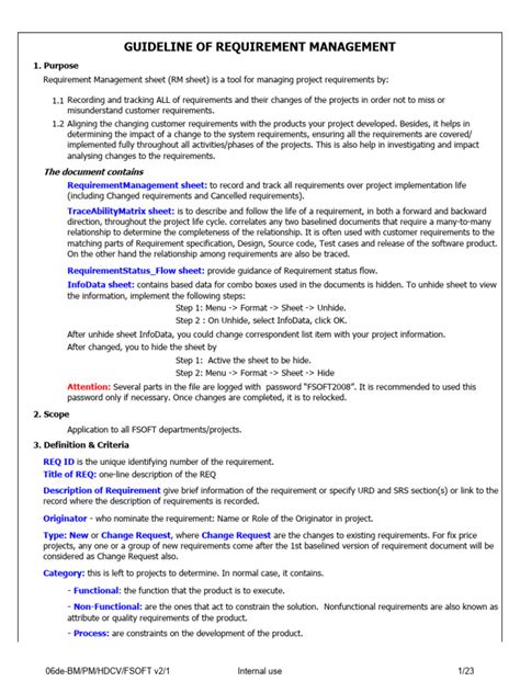 Template Requirement Management Sheet Pdf Microsoft Excel Computer Science
