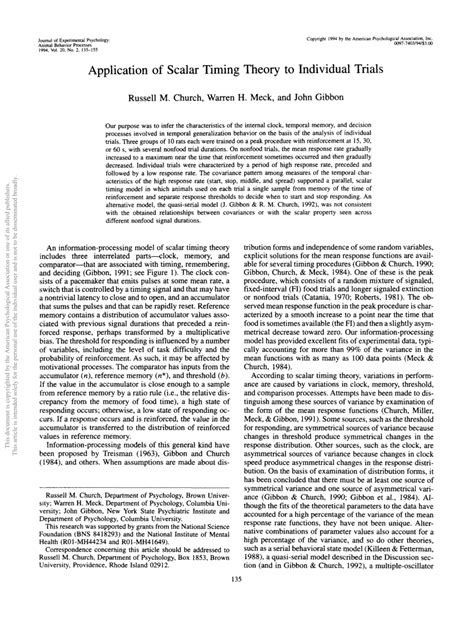Application Of Scalar Timing Theory To Individual Trials Request Pdf