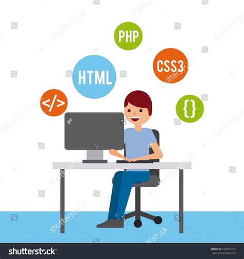 Man Programmer Working On His Pc Stock Vector Royalty Free 724977310 Shutterstock