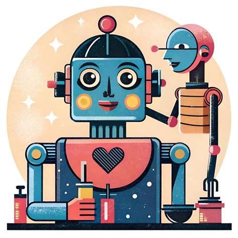 A Friendly Robot With A Heart Shaped Chest Receives A Makeover From Another Robot Premium Ai