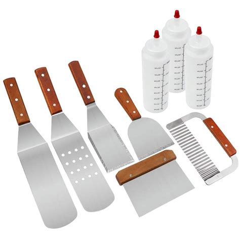 Комплект прибори за грил комплект с 9 професионални шпатули от неръждаема стомана за готвене