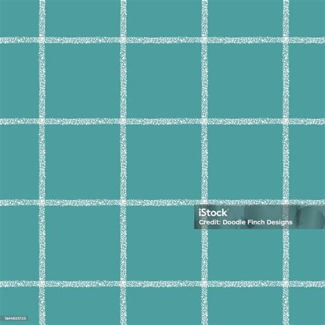 청록색 배경에 얇은 거친 단일 교차 흰색 선의 간단한 체크 무늬 이음매 없는 패턴 직물을 위한 캐주얼한 큰 정사각형 질감의