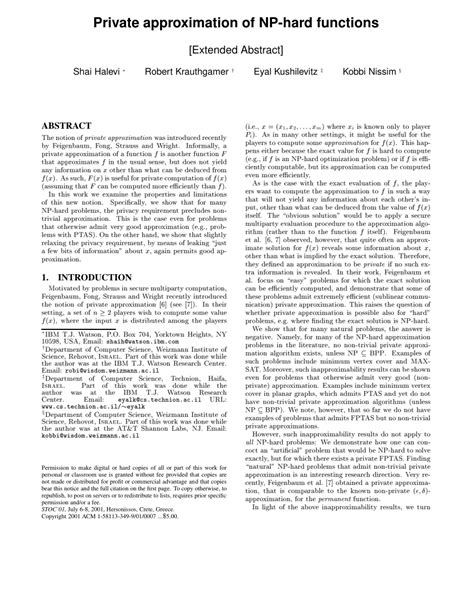 Pdf Private Approximation Of Np Hard Functions