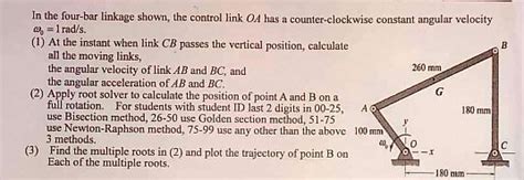 Solved In The Four Bar Linkage Shown The Control Link Oa Has A