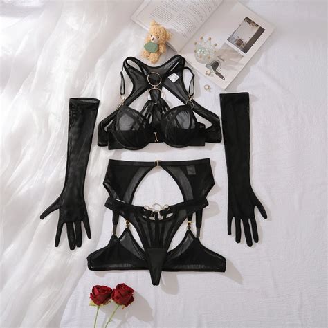 Kassandra Lingerie Set Sheer Two Piece With Metal Ring Details