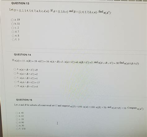 Solved QUESTION 13 Let U 1 2 3 4 5 6 7 A B C D Chegg Com