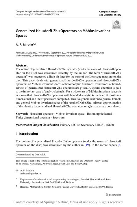 Generalized Hausdorff Zhu Operators On Möbius Invariant Spaces Request Pdf