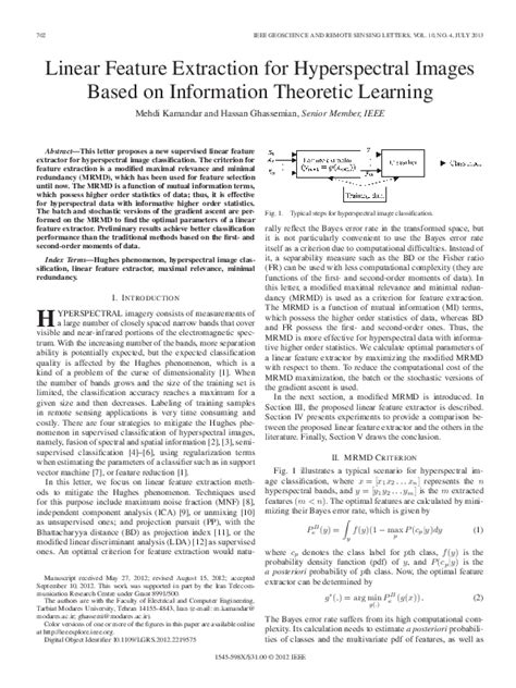 Pdf Linear Feature Extraction For Hyperspectral Images Based On