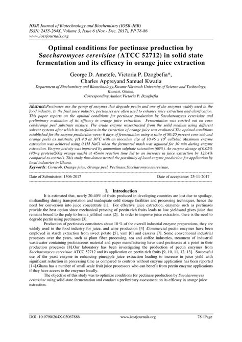 Pdf Optimal Conditions For Pectinase Production By Saccharomyces