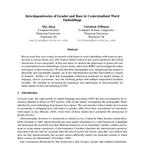 Interdependencies Of Gender And Race In Contextualized Word Embeddings Acl Anthology