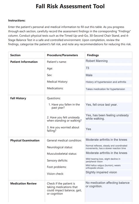 Falls Risk Assessment And Example Free Pdf Download