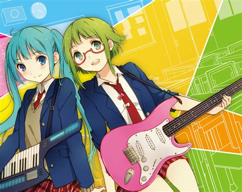 Exit Tunes Girls Blue Eyes Exit Tunes Glasses Green Eyes Green Hair Guitar R Gumi