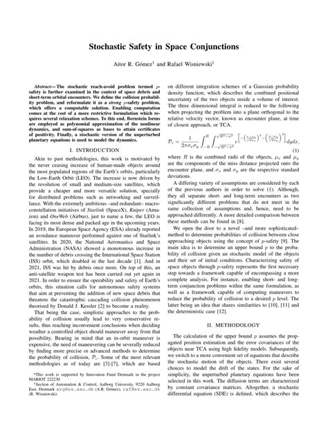 Pdf Stochastic Safety In Space Conjunctions