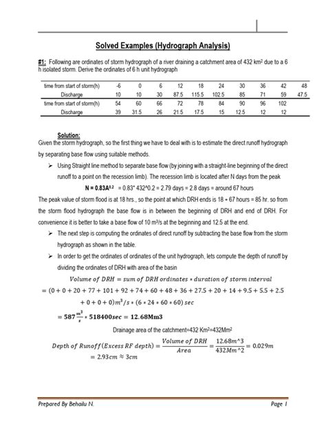 Solved Examples Hydrograph Analysis Pdf Water Chemical Engineering