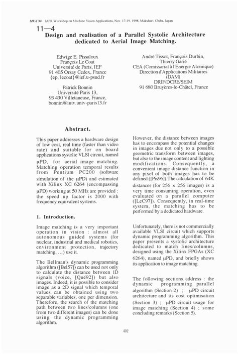 Pdf Design And Realisation Of A Parallel Systolic Architecture Dedicated To Aerial Image Matching