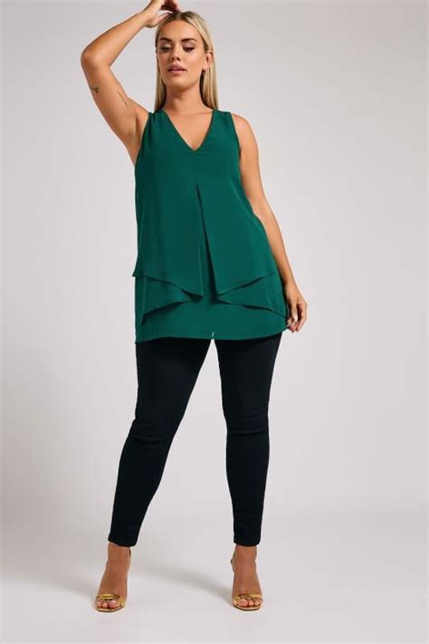 Yours London Plus Size Dark Green Layered V Neck Top Yours Clothing