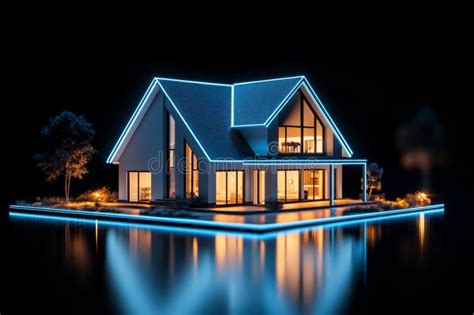 3d Model Of A Smart Home With Illuminated Blue Accents Futuristic Architecture Technology