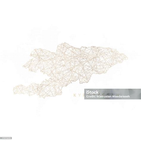 키르기스스탄의 낮은 폴리 지도입니다 금색 다각형 와이어프레임 흰색 배경에 금색 입자가 있는 반짝이는 벡터 0명에 대한 스톡 벡터 아트 및 기타 이미지 Istock