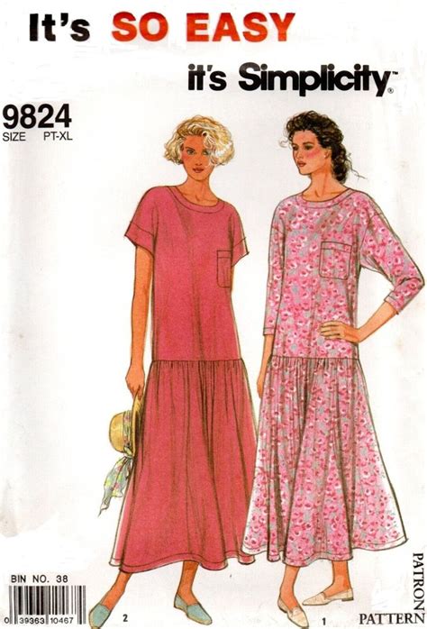 1990 Drop Waist Dress Sewing Pattern Size Ptsmlxl Simplicity 9824