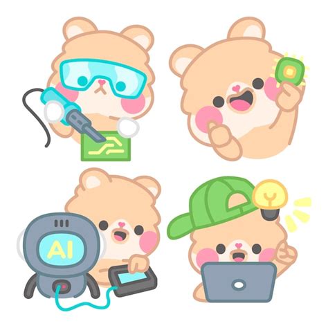 Premium Vector Computer Engineer Stickers Collection With Kimchi The