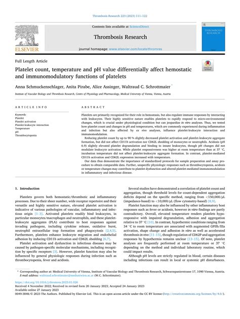 Pdf Platelet Count Temperature And Ph Value Differentially Affect