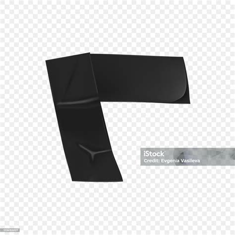 블랙 덕트 테이프 각도 투명 한 배경에 격리 된 고정에 대 한 현실적인 검은 점착 테이프 조각 스카치 코너 사실적인 3d 벡터 일러스트레이션 3차원 형태에 대한 스톡 벡터