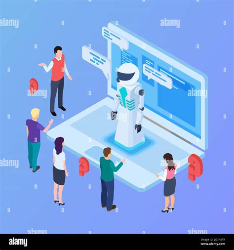 Chatbot Vector Concept Isometric Artificial Intelligence Robot With People Robot Intelligence