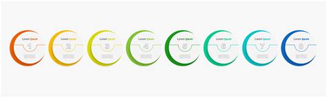 8 단계 인포 그래픽 흰색 원 모양 및 여러 가지 빛깔의 라벨이있는 비즈니스 개념 워크 플로우 레이아웃 다이어그램 연례 보고서