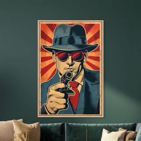 Vintage Gangster Pop Art Printed Video Game Character Art Retro Movie