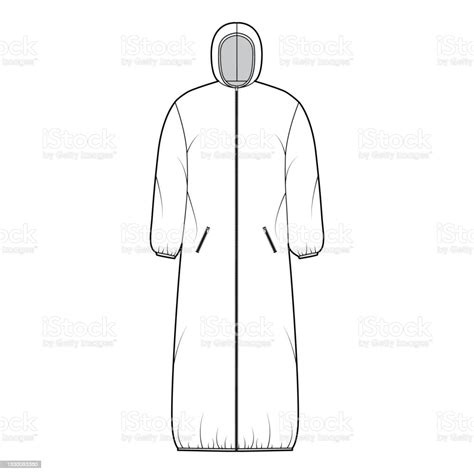 후드 패딩 쉘 코트 재킷 퍼퍼 테크니컬 패션 일러스트와 긴 소매 맥시 길이 집업 클로저 0명에 대한 스톡 벡터 아트 및 기타 이미지 0명 거위 새 겨울 Istock