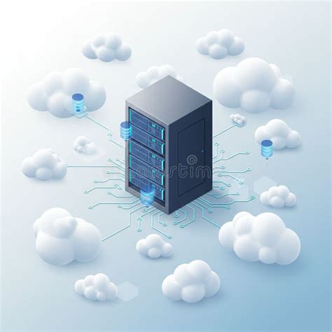 A Central Server Is Depicted In A 3d Cloud Computing Illustration The Server Is Stock