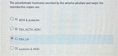 Solved The Gonadotropic Hormones Secreted By The Anterior