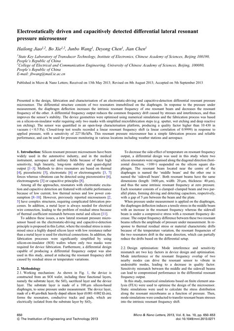 Pdf Electrostatically Driven And Capacitively Detected Differential