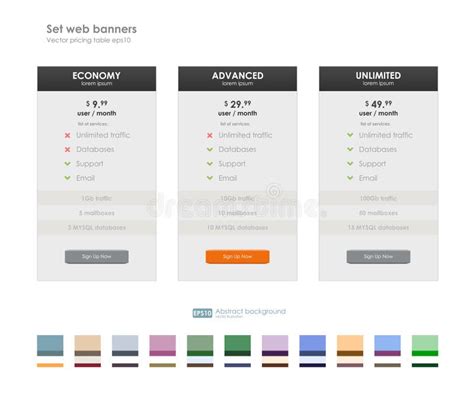 Set Tariffs Interface For The Site Ui Ux Vector Banner For Web App Stock Vector Illustration