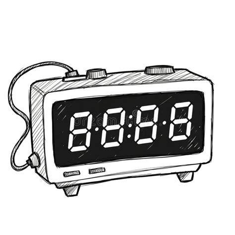 Sketch Of A Digital Alarm Clock With A Rectangular Body Features A