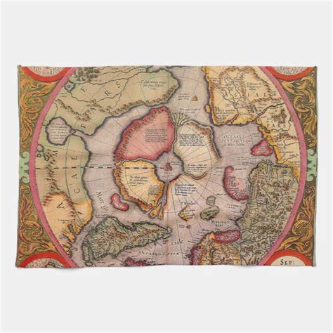 Antique Map Of The North Pole Map By Mercator Kitchen Towel Zazzle
