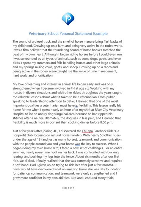 Veterinary School Personal Statement Example