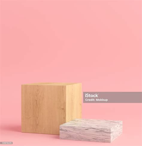 제품 연단 나무 흰색 대리석 연단 분홍색 배경 3d 일러스트레이션 0명에 대한 스톡 사진 및 기타 이미지 0명 3차원 형태 강단 Istock